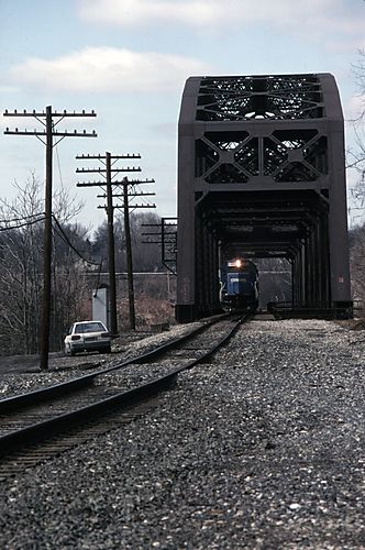 ConRail Train Traveling over the Bayard Bridge | Digital Pitt