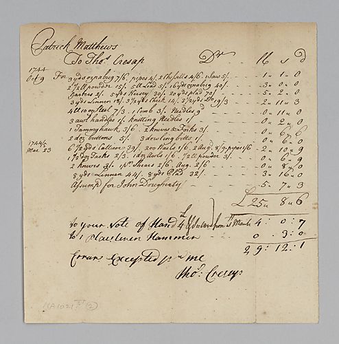 Patrick Matthew’s account with Thomas Cresap | Digital Pitt