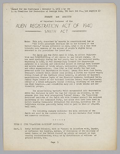 "Summary and Analysis of Important Features of the Alien Registration ...